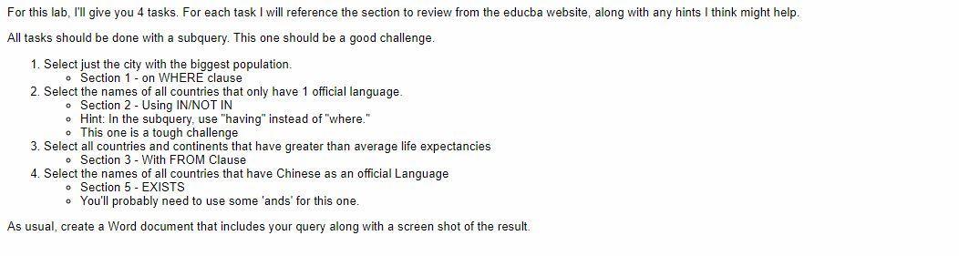 Solved For this lab, I'll give you 4 tasks. For each task I | Chegg.com