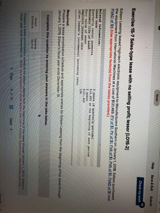 Solved Help Save & ExitSubmit 10 Check my work Exercise 15-7 | Chegg.com