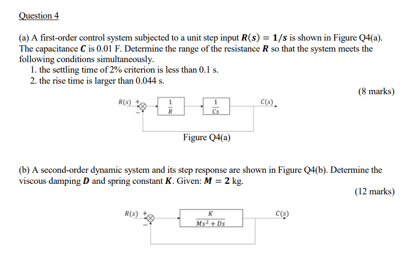 Solved Question 4 (a) A first-order control system subjected | Chegg.com