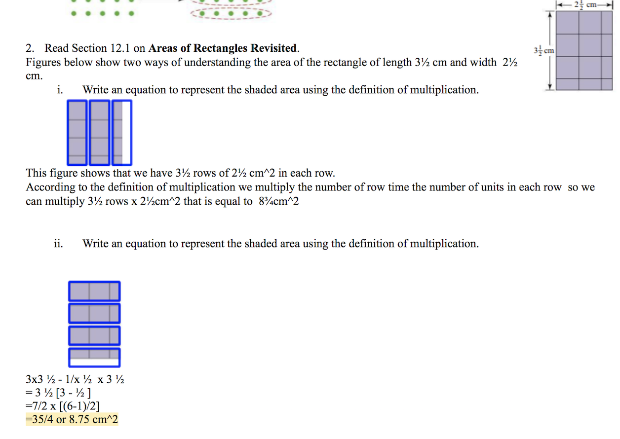 Solved cm 2. Read Section 12.1 on Areas of Rectangles | Chegg.com