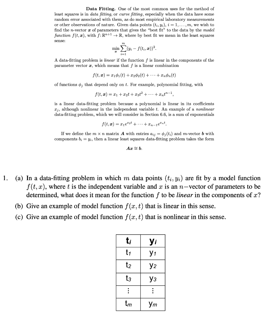 Solved Data Fitting. One of the most common uses for the | Chegg.com