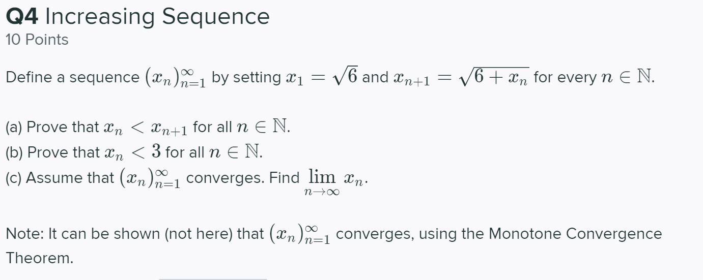 Solved Q4 Increasing Sequence 10 Points Define a sequence | Chegg.com