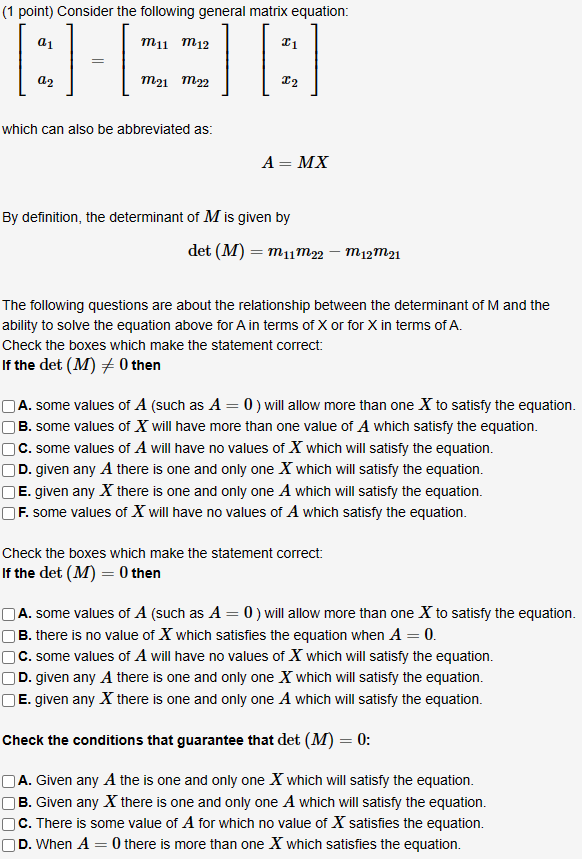 Solved (1 point) Consider the following general matrix | Chegg.com