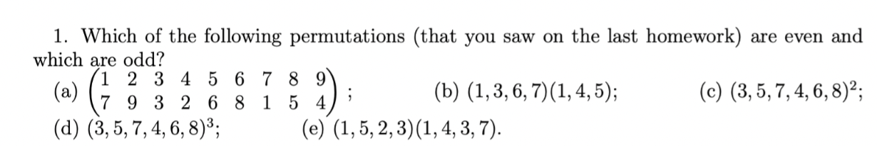 Solved 1. Which of the following permutations (that you saw | Chegg.com