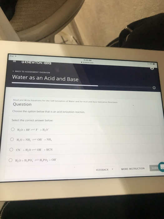 Solved BACK TO ASSIGNMENT OVERVIEW Water as an Acid and Base | Chegg.com