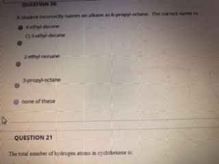 Solved QUESTION 20 A n t ananas propyl octane. The correct | Chegg.com