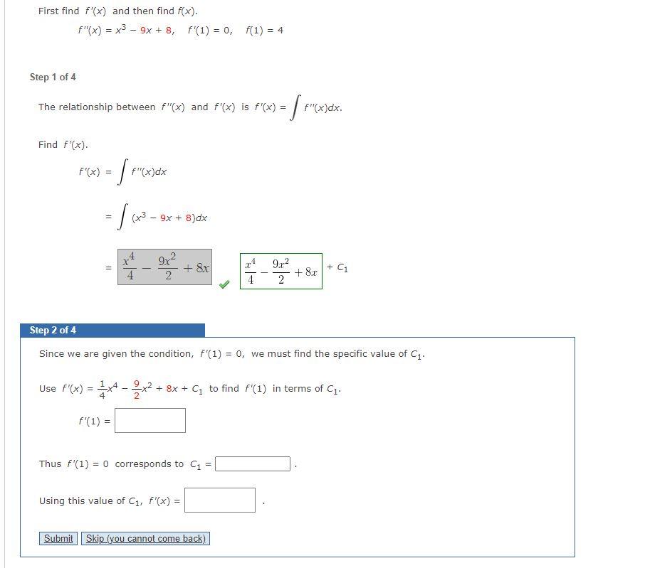 Solved First find f'(x) and then find f(x). F"(x) = x3 - 9x | Chegg.com