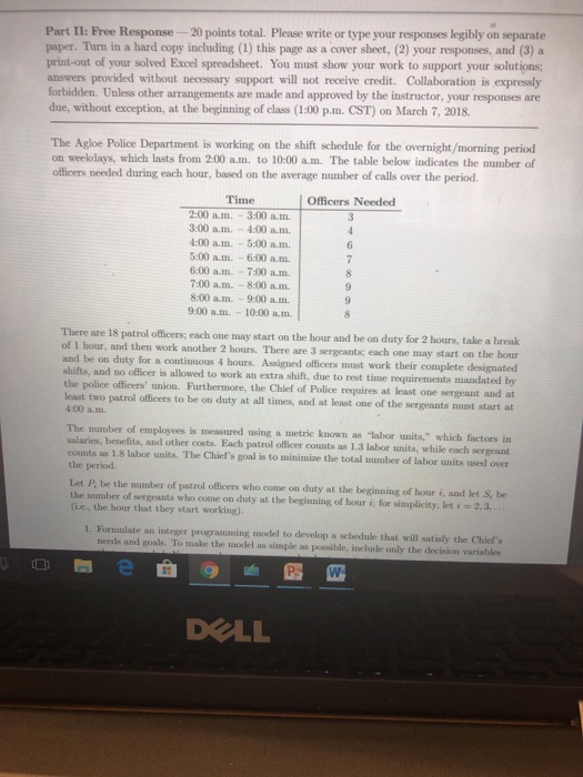 Solved Part Il: Free Response -20 points total. Please write | Chegg.com