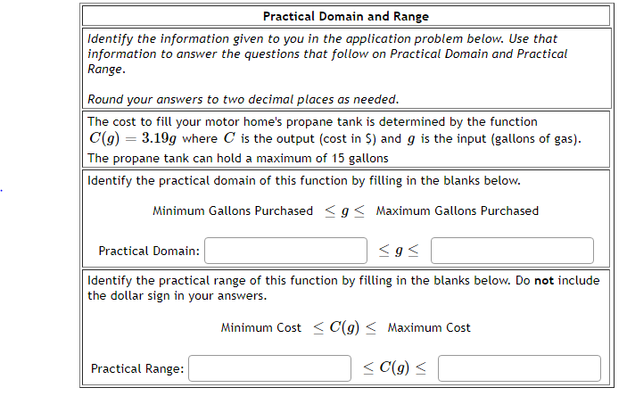 Solved Practical Domain and Range Identify the information | Chegg.com