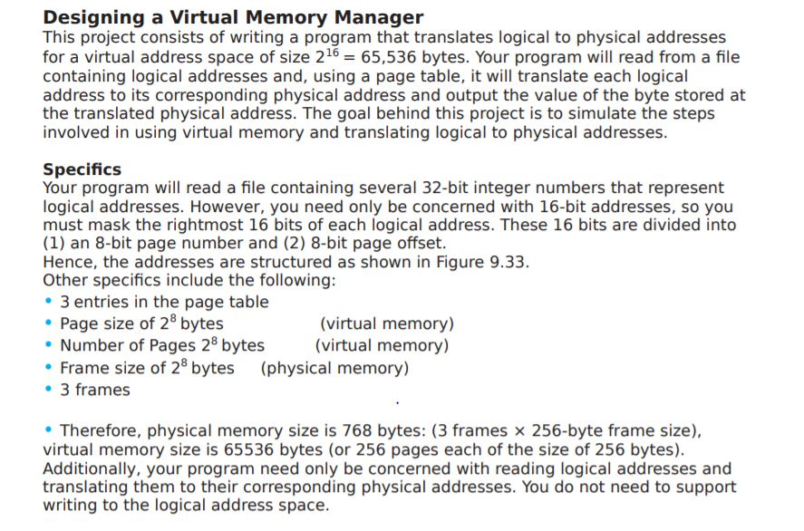 Designing a Virtual Memory Manager This project | Chegg.com