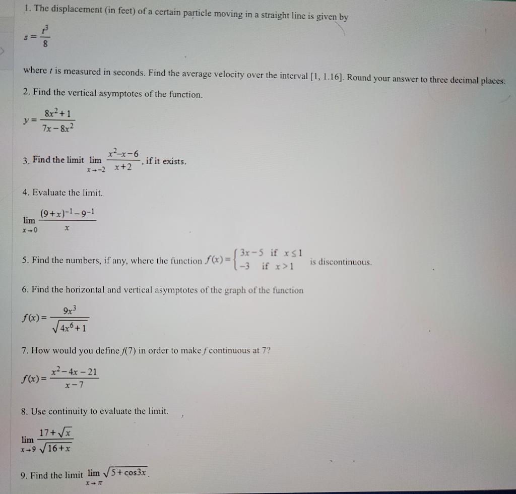 Solved 1. The displacement (in feet) of a certain particle | Chegg.com