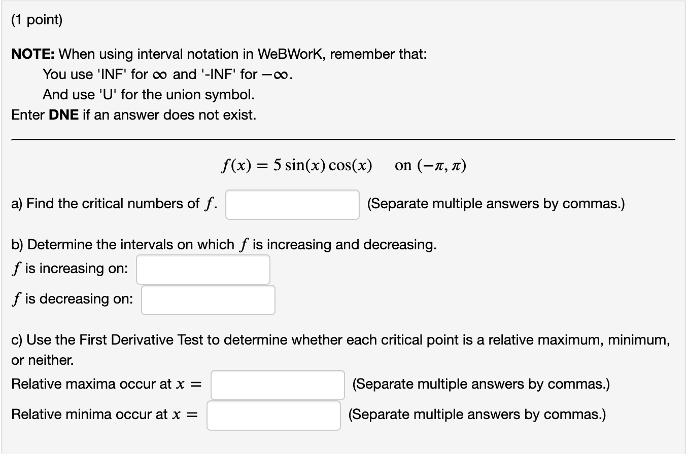 Solved (1 point) NOTE: When using interval notation in | Chegg.com