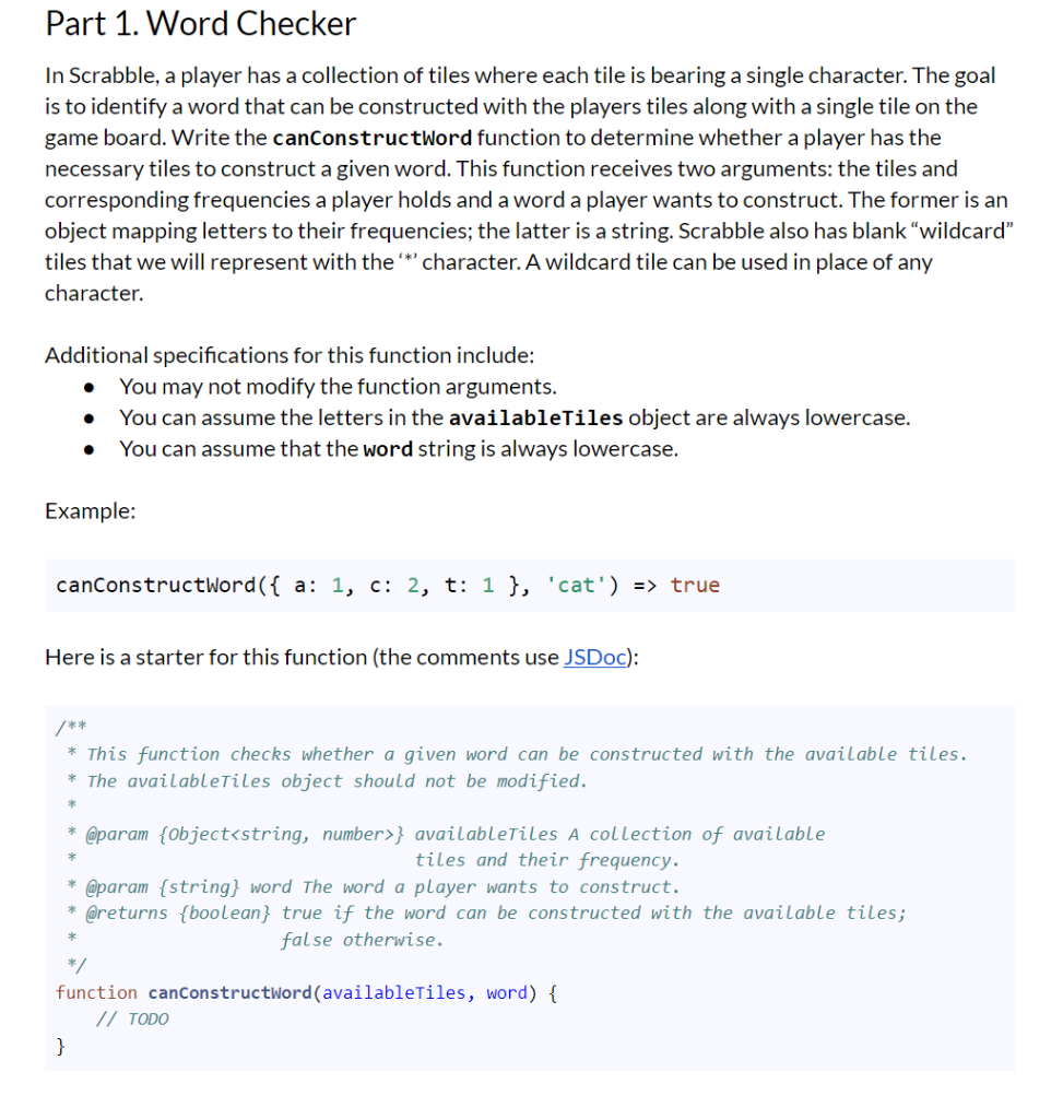 Solved Part 1. Word Checker In Scrabble, a player has a | Chegg.com