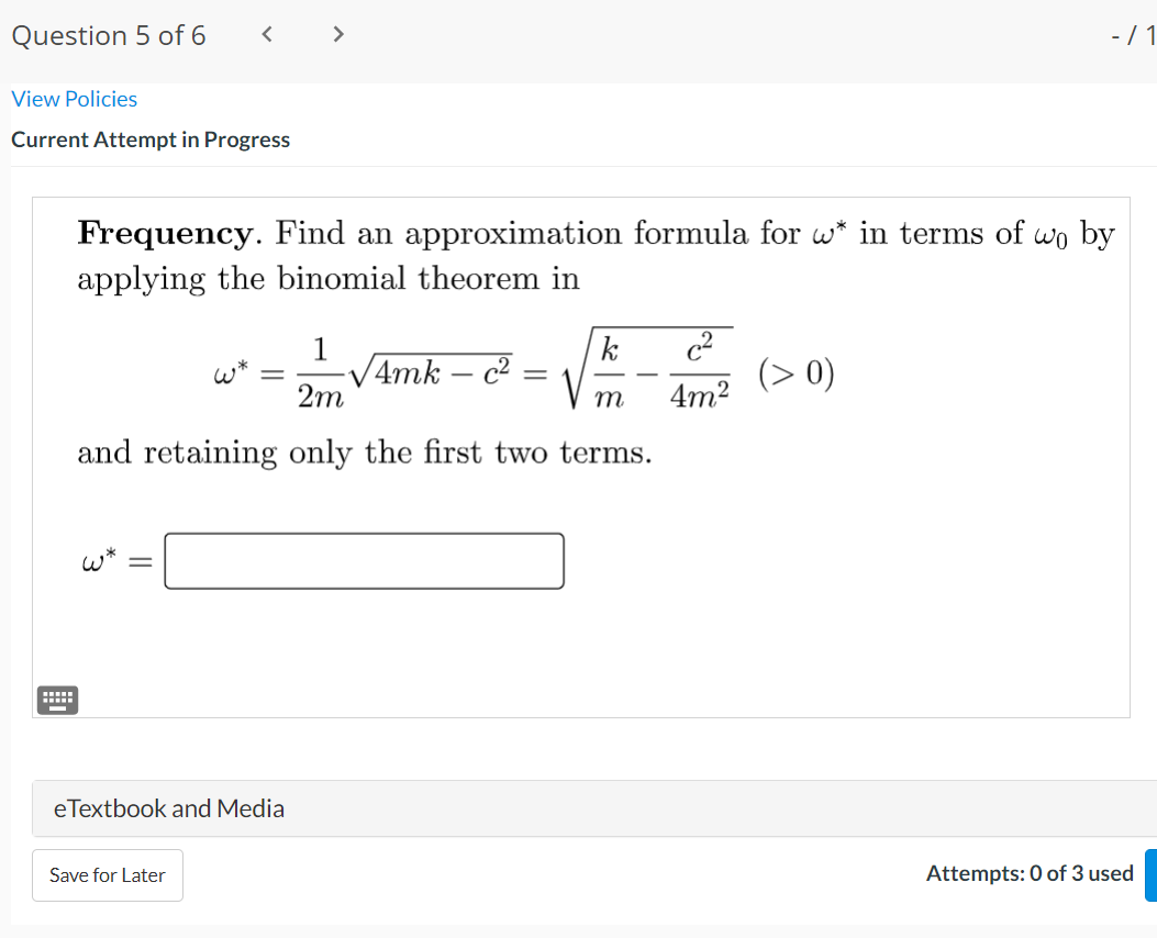 Solved Frequency. Find an approximation formula for ω∗ in | Chegg.com