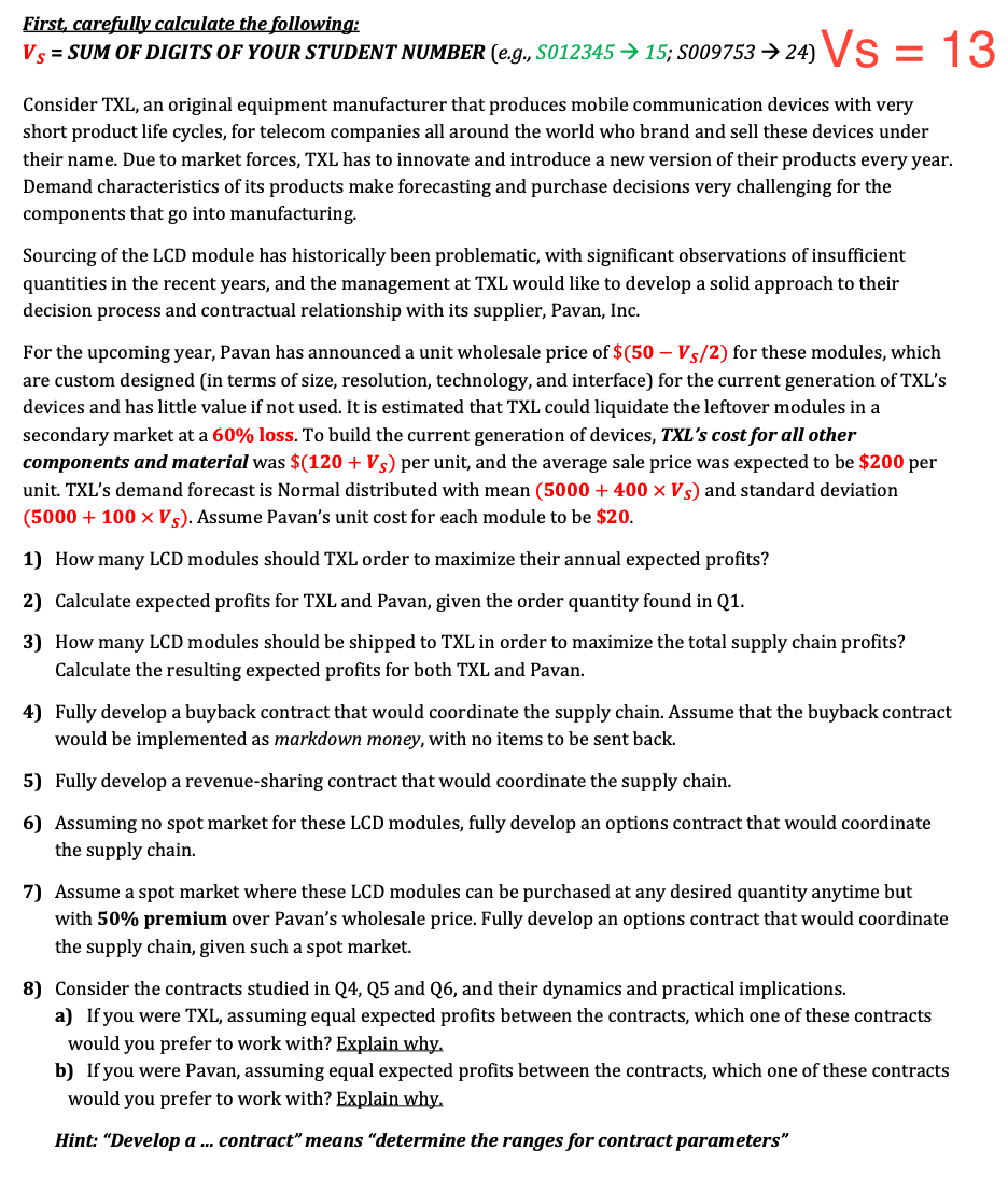 Solved First, carefully calculate the following: VS= SUM OF | Chegg.com