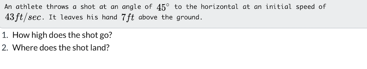 Solved An athlete throws a shot at an angle of 45° to the | Chegg.com