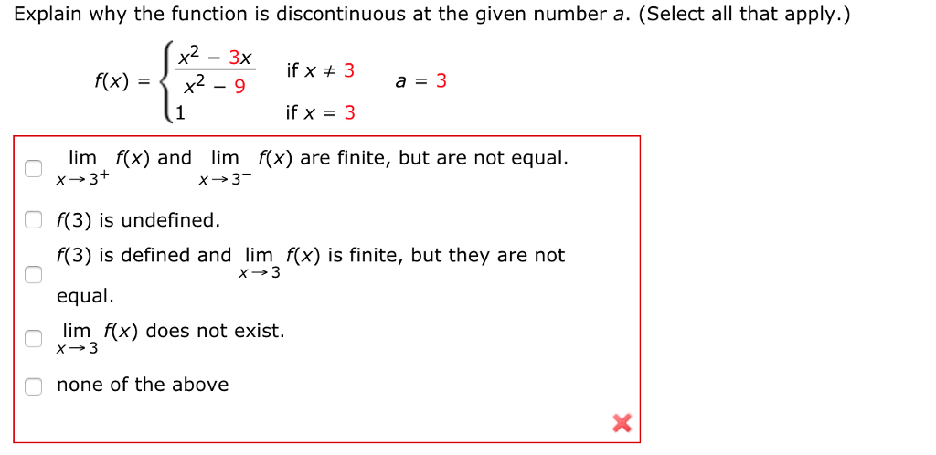 Solved Explain why the function is discontinuous at the | Chegg.com