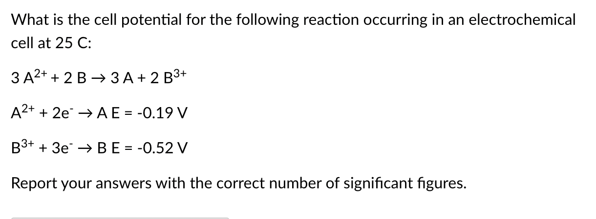 Solved What is the cell potential for the following reaction | Chegg.com