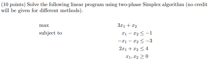 Solved (10 points) Solve the following linear program using | Chegg.com