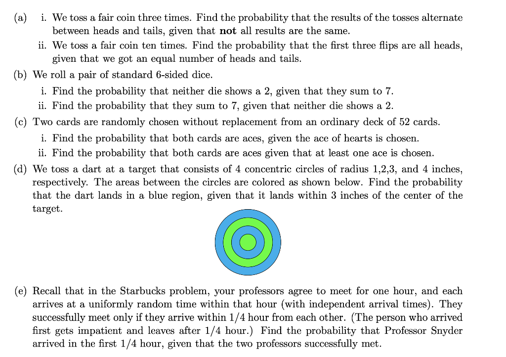 Solved (a) i. We toss a fair coin three times. Find the | Chegg.com