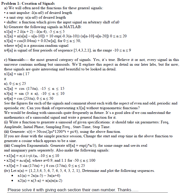 Solved Problem 1: Creation of Signals a) We will often need | Chegg.com