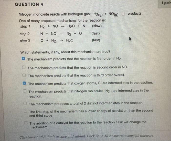 Solved Nitrogen monoxide reacts with hydrogen gas: H_2(g) + | Chegg.com