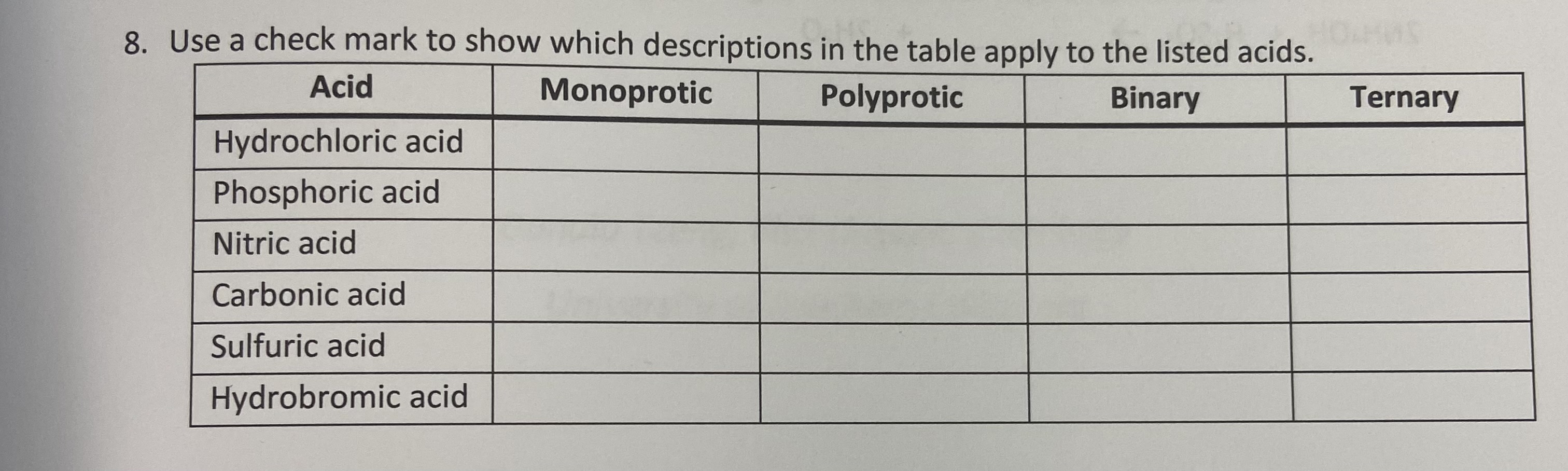 Solved 8. Use a check mark to show which descriptions in the | Chegg.com