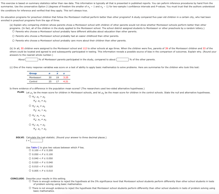 Solved This exercise is based on summary statistics rather | Chegg.com