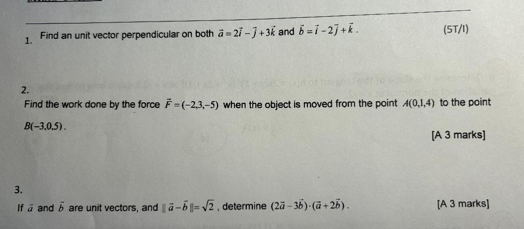 Solved 1. Find an unit vector perpendicular on both | Chegg.com
