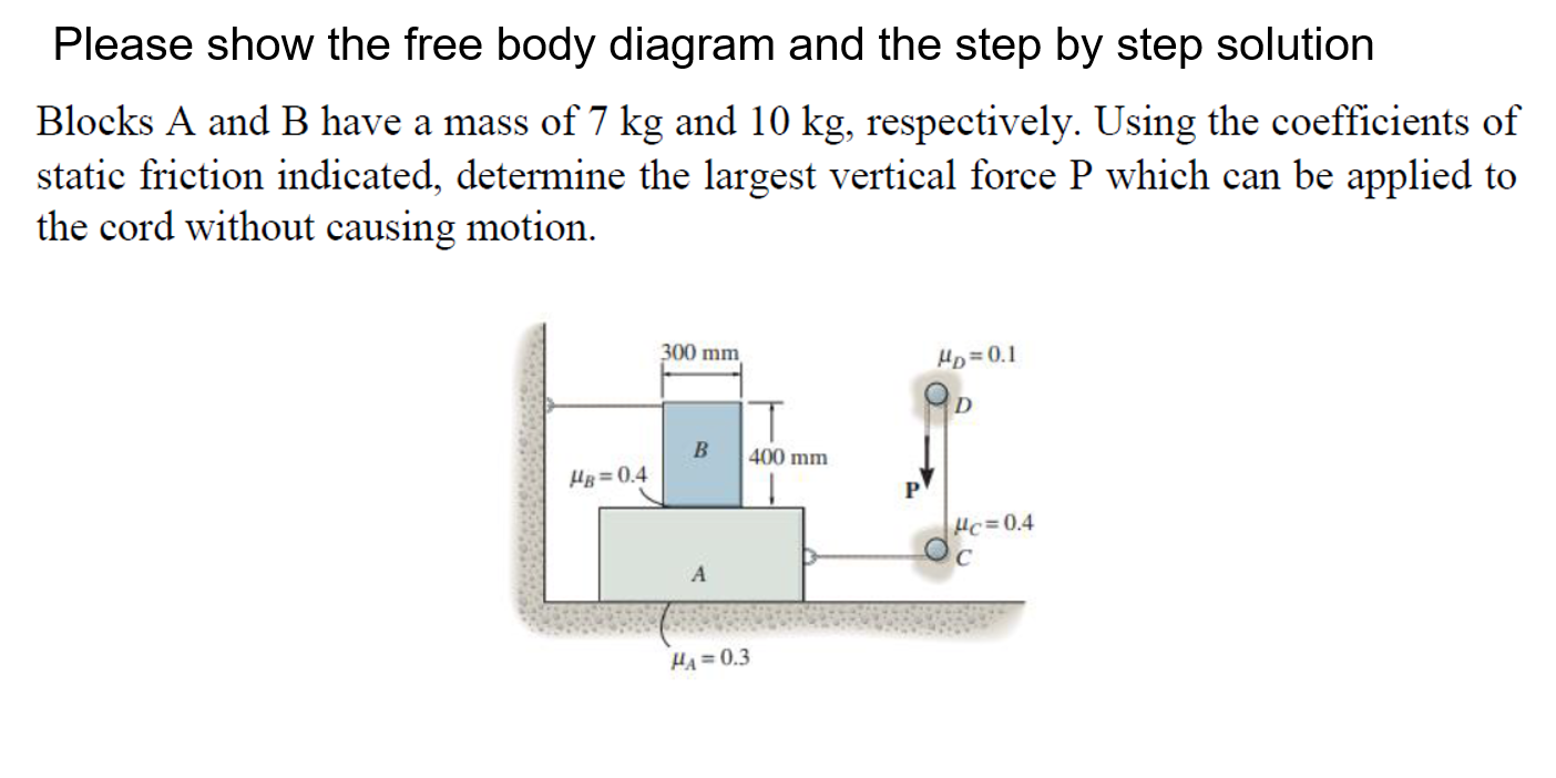 Solved Blocks A and B have a mass of 7 kg and 10 kg, | Chegg.com