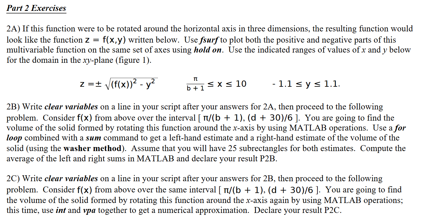Solved Part 2 ﻿MATLAB Project. For the remainder of the | Chegg.com