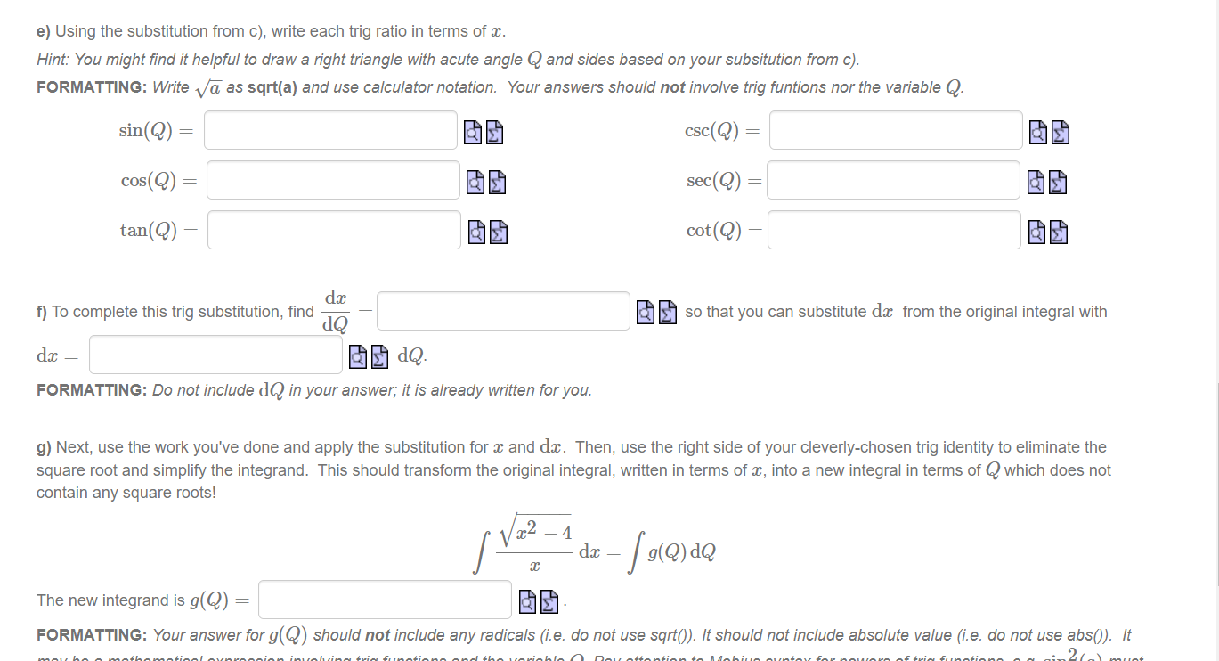 Solved ∫xx2−4 dx,x>0 a) First, select one of the following | Chegg.com