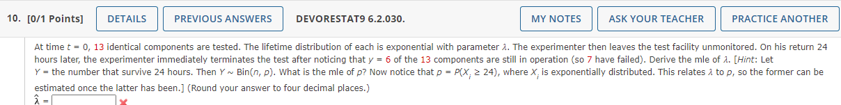 Solved 10. [0/1 Points] DETAILS PREVIOUS ANSWERS DEVORESTAT9 | Chegg.com