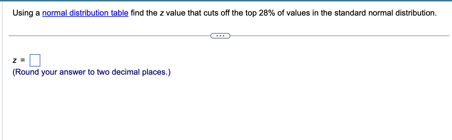 Using a normal distribution table find the z value | Chegg.com