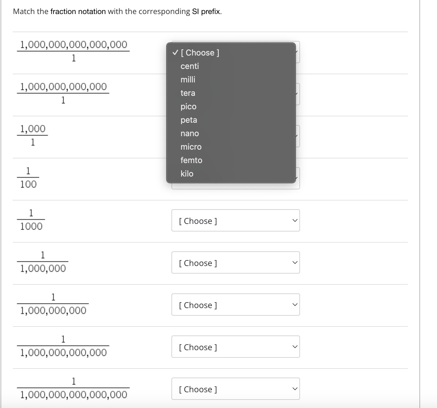 Solved Match the fraction notation with the corresponding SI | Chegg.com