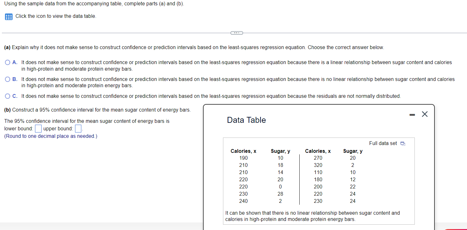 Solved Using the sample data from the accompanying table, | Chegg.com