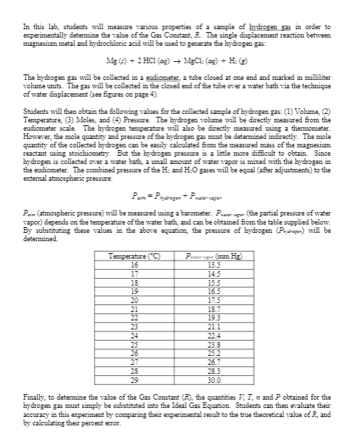 Solved Experimental Determination of the Gas Constant | Chegg.com