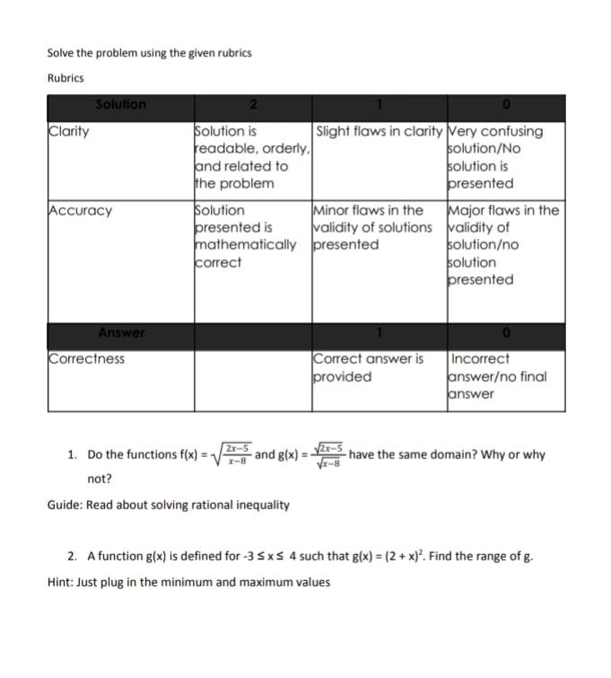 Solved Solve the problem using the given rubrics Rubrics | Chegg.com