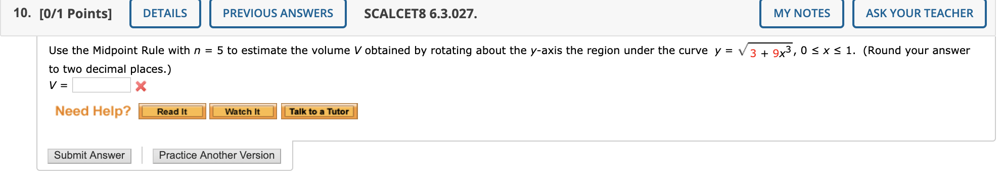 Solved 10. [0/1 Points] DETAILS PREVIOUS ANSWERS SCALCET8 | Chegg.com