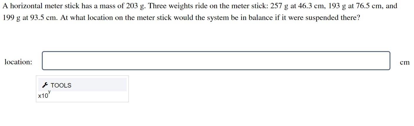 Solved A horizontal meter stick has a mass of 203 g. Three | Chegg.com