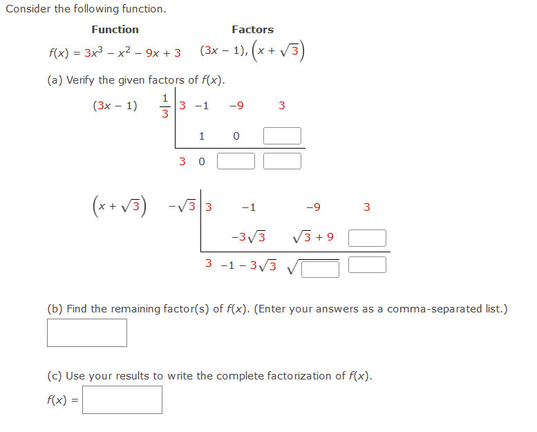 Solved Consider the following function. Function Factors | Chegg.com