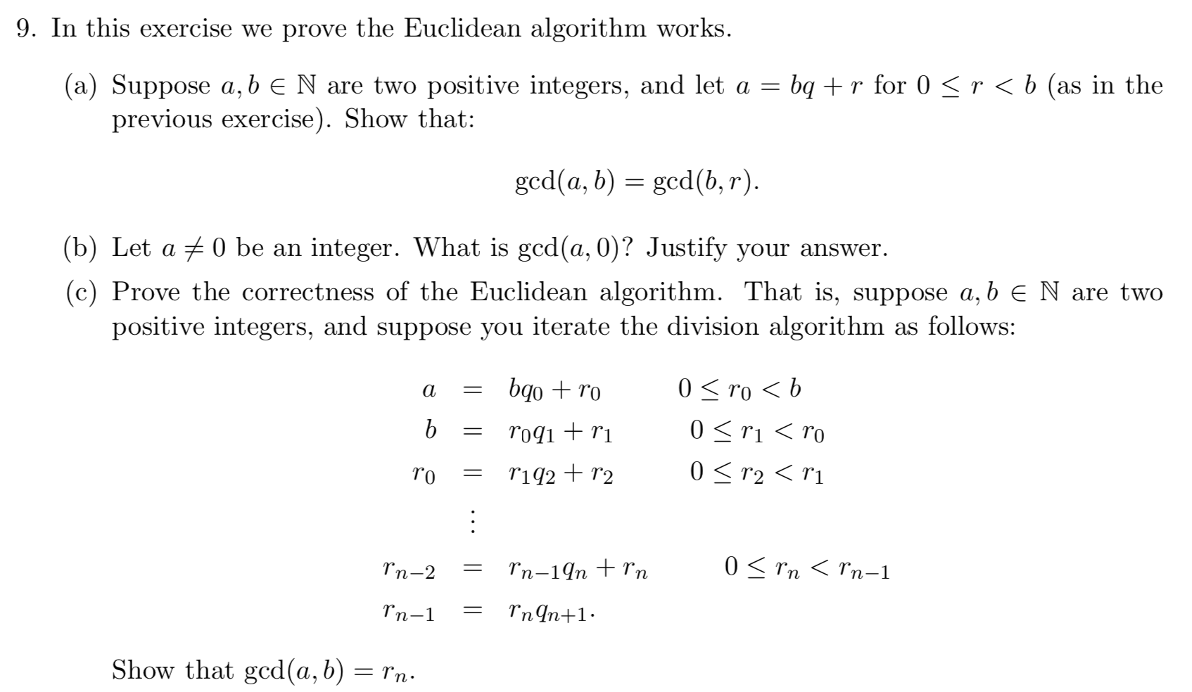 Solved 9. In this exercise we prove the Euclidean algorithm | Chegg.com
