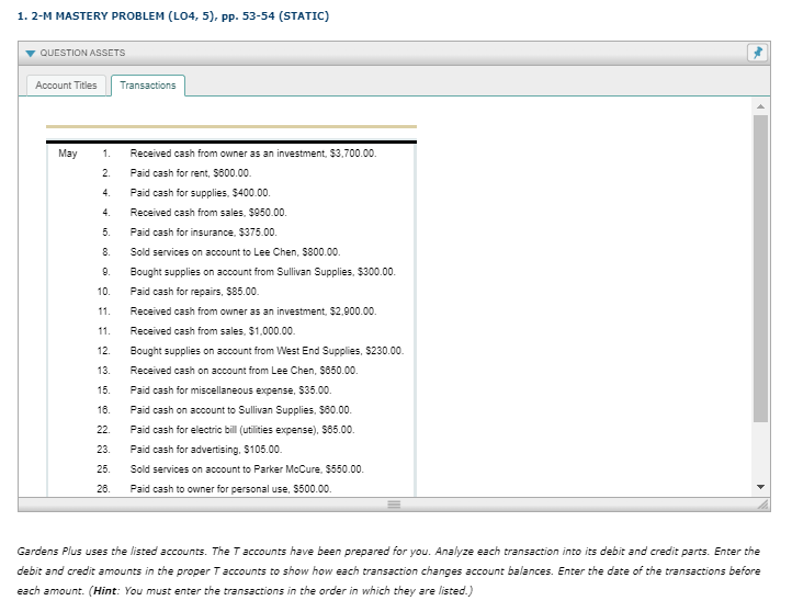 Solved 1. 2-M MASTERY PROBLEM (LO4,5), Pp. 53-54 (STATIC) | Chegg.com