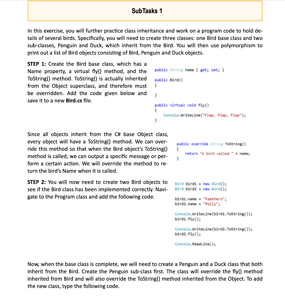 Solved Task Description Polymorphism is the ability of an | Chegg.com