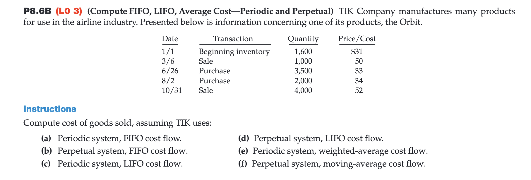 Solved P8.6B (LO 3) (Compute FIFO, LIFO, Average | Chegg.com