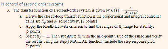 Solved control of second-order systems 3. The transfer | Chegg.com