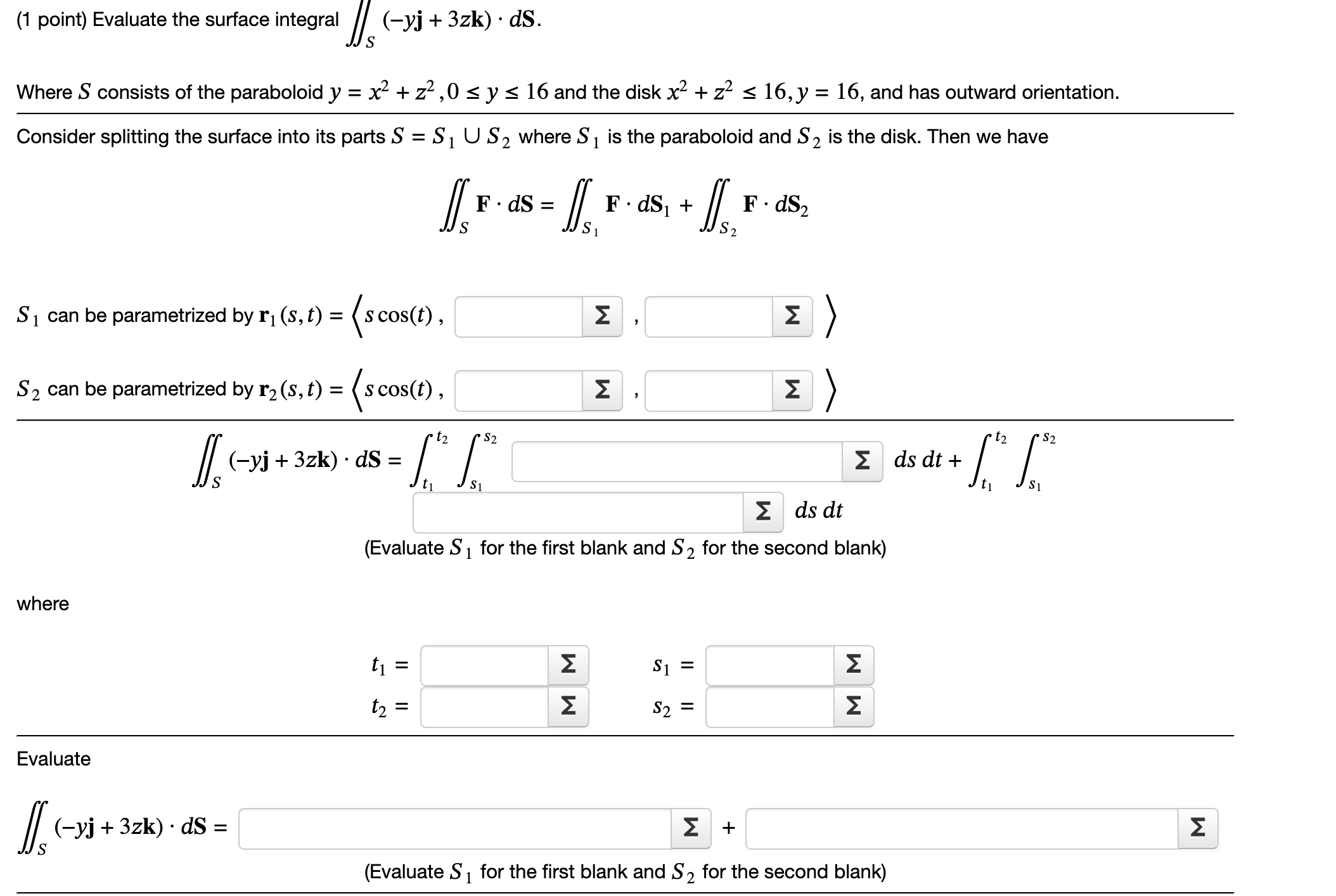 Solved (1 point) Evaluate the surface integral | Chegg.com