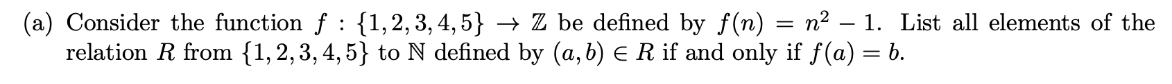 Solved (a) Consider the function f:{1,2,3,4,5}→Z be defined | Chegg.com