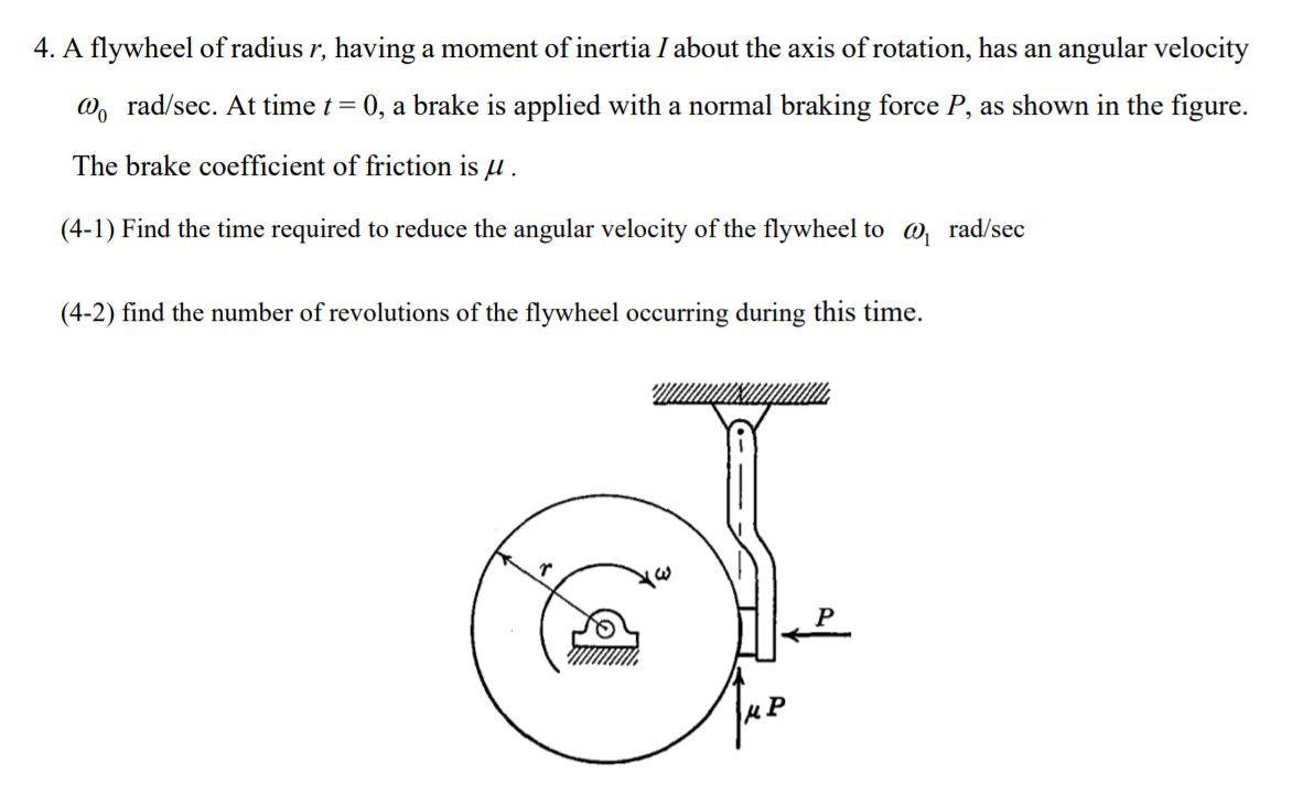 Solved 4. A flywheel of radius r, having a moment of inertia | Chegg.com