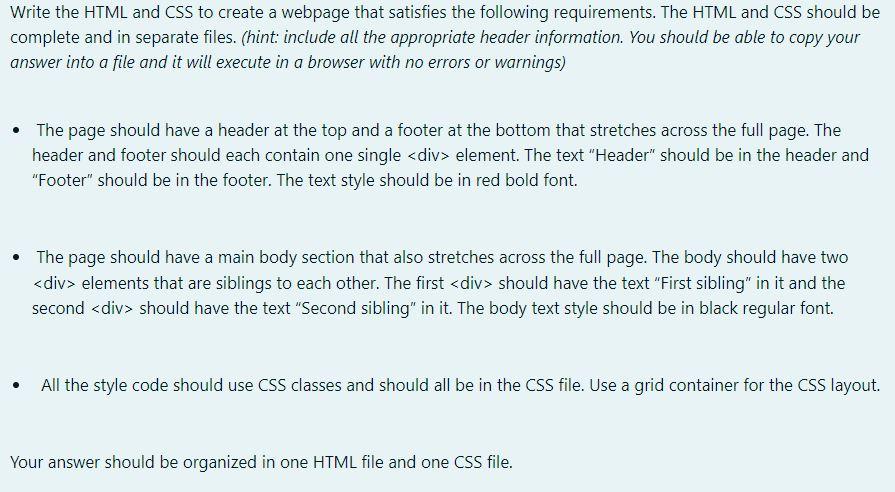 Solved Write the HTML and CSS to create a webpage that | Chegg.com